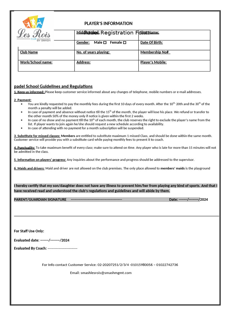 Padel Registration - Form | PDF | Payments