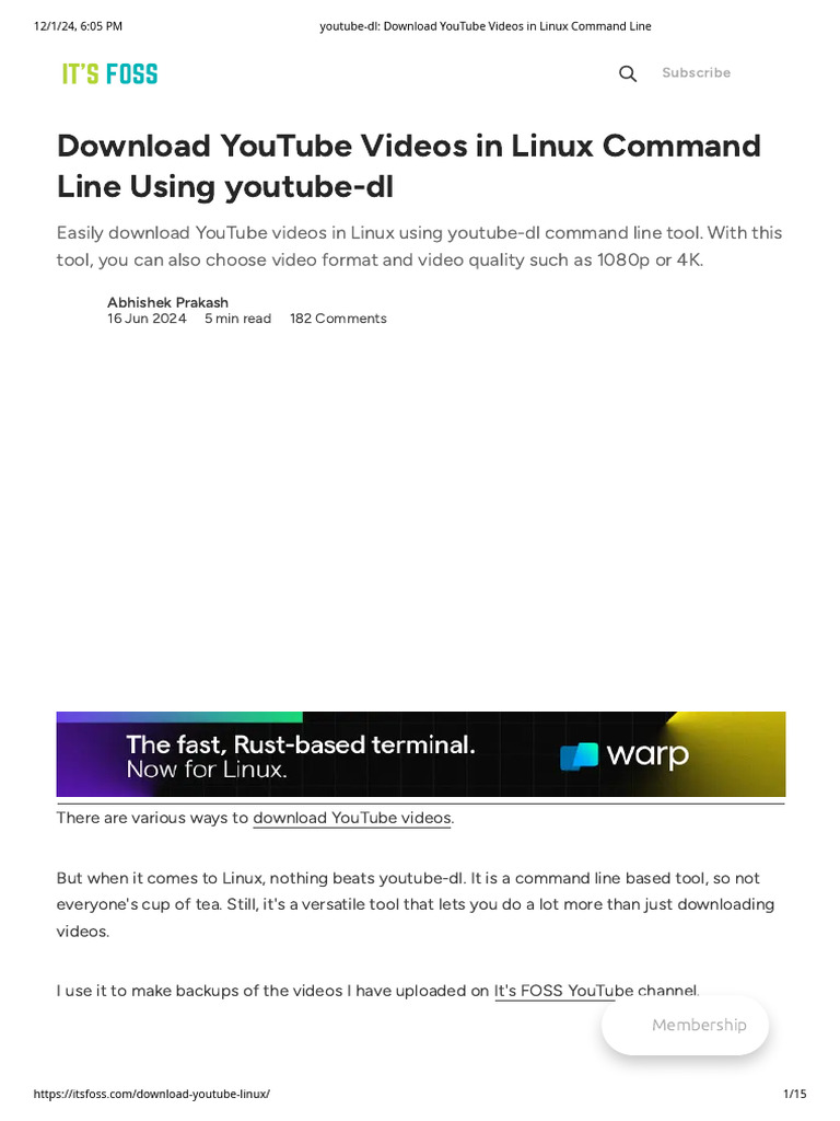 Youtube-Dl - Download YouTube Videos in Linux Command Line | PDF | You ...