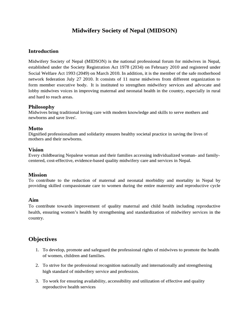 Midwifery Society of Nepal (MIDSoN) | PDF | Midwife | Nursing