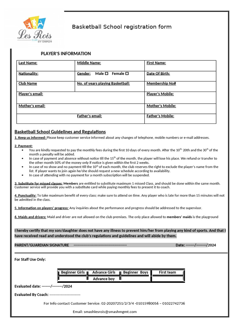 Basketball Registration - Form | PDF