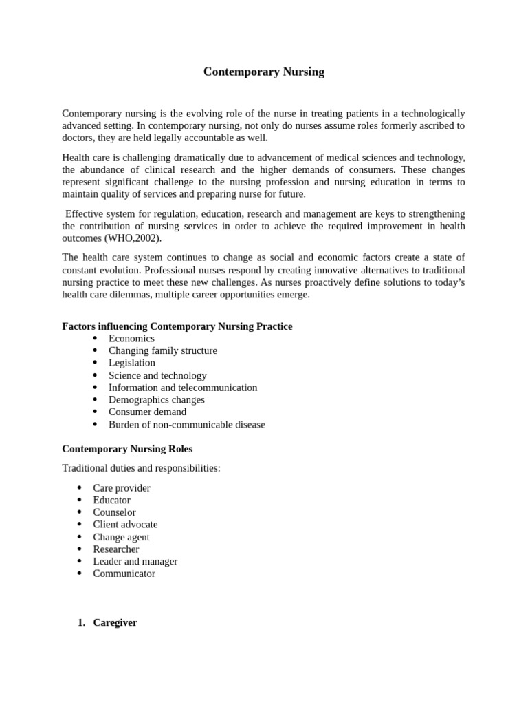 3. Contemporary Nursing Roles | PDF | Nursing | Health Care
