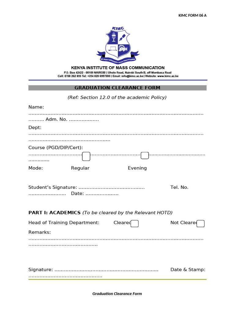 Graduation Clearance Form 16 A | PDF