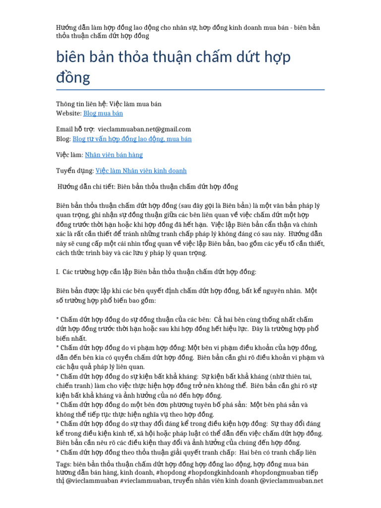 Bien Ban Thoa Thuan Cham Dut Hop Dong | PDF