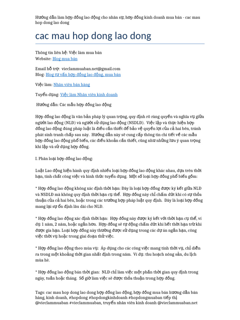 Cac Mau Hop Dong Lao Dong | PDF