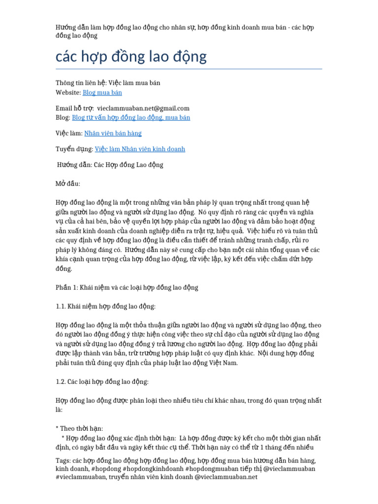 Cac Hop Dong Lao Dong | PDF
