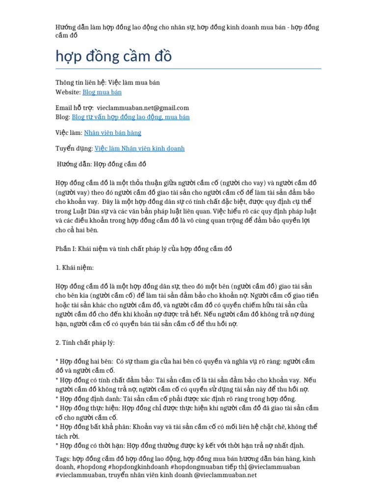 Hop Dong Cam Do | PDF