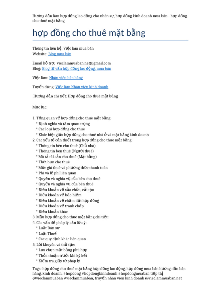 Hop Dong Cho Thue Mat Bang | PDF