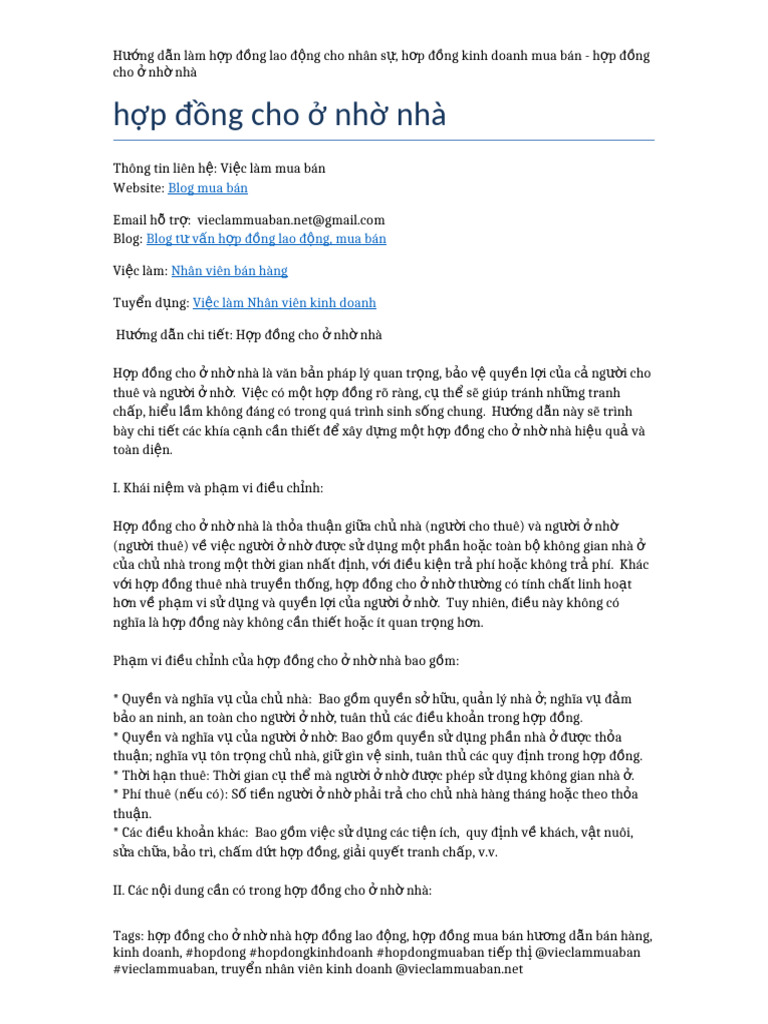 Hop Dong Cho o Nho Nha | PDF