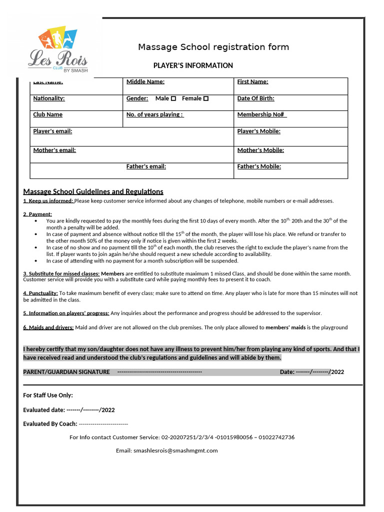 Massage registration_form | PDF