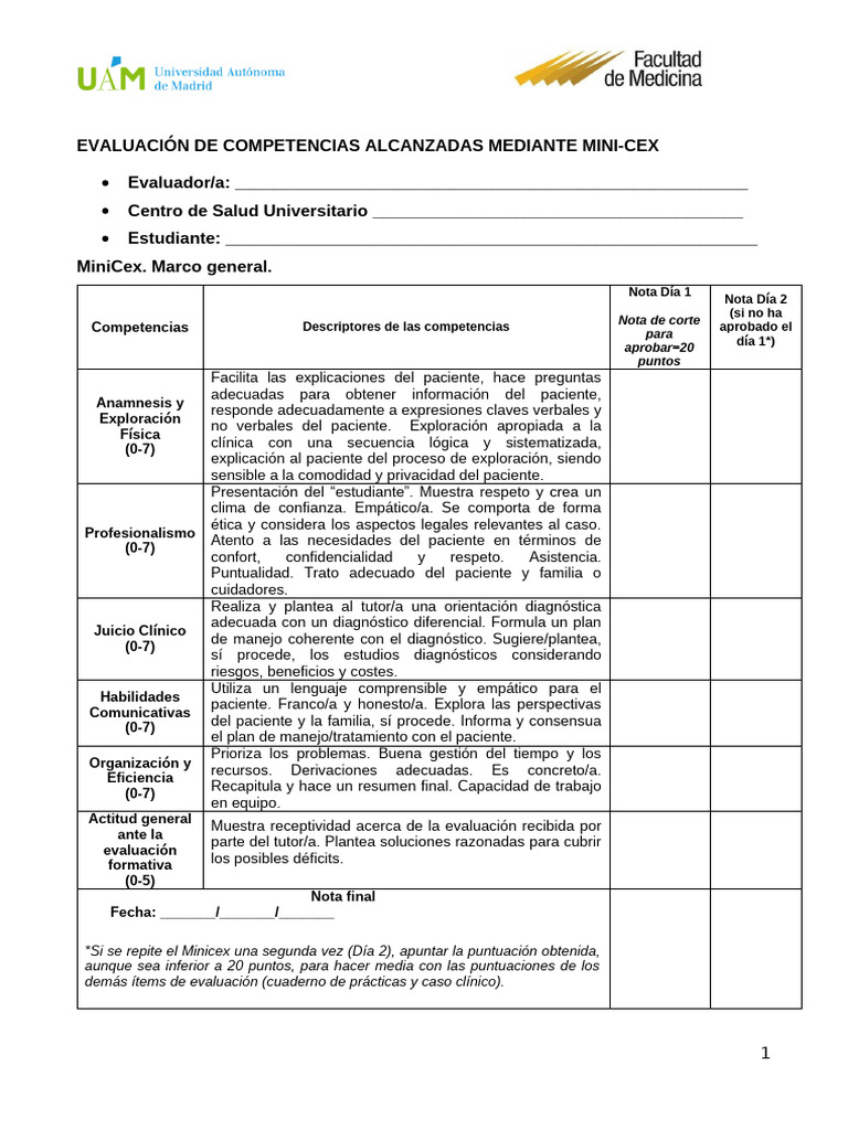 Plantillas Minicex | PDF | Evaluación | Diagnostico medico