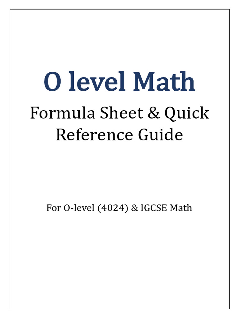 O-Level Math Formula Sheet Guide | PDF | Mathematics