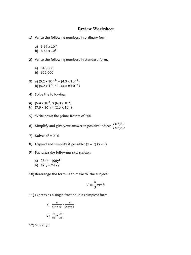 Midterm Revision Worksheet - Grade 9 | PDF | Quadratic Equation ...