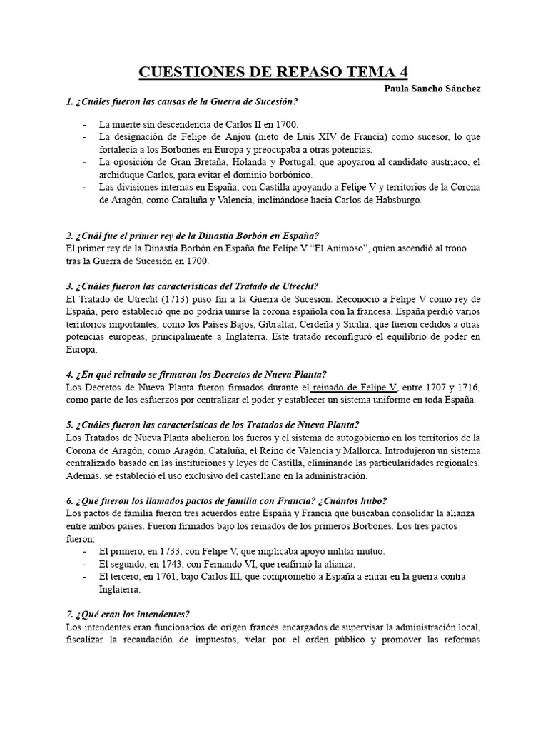 Cuestiones de Repaso Tema 4 | PDF | España