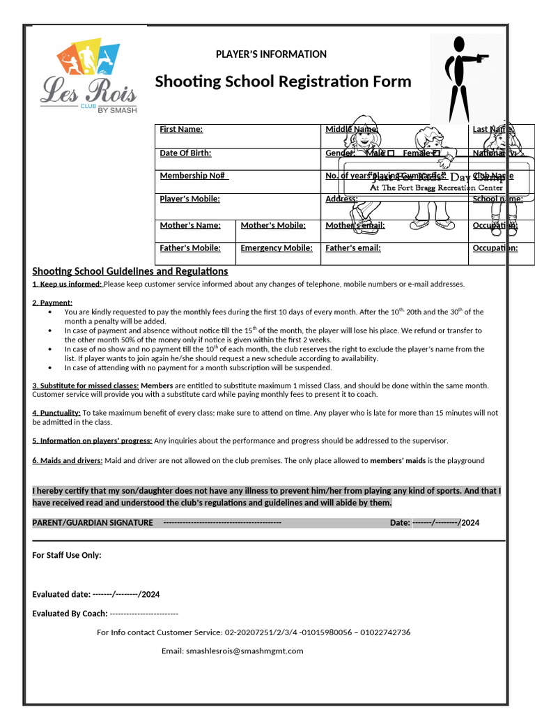 Shooting School Registration Form | PDF