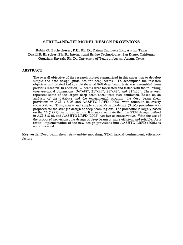 Strut and Tie Model Design Provisions | PDF | Beam (Structure) | Stress ...