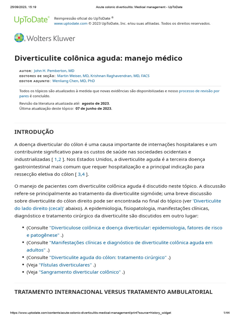 Acute Colonic Diverticulitis_ Medical Management - UpToDate | PDF ...