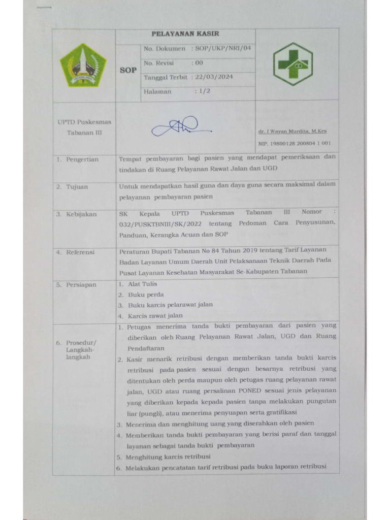 Sop Pelayanan Kasir | PDF