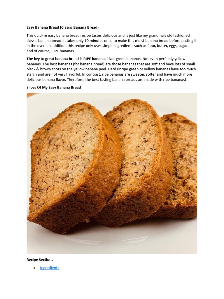 Easy Banana Bread | PDF | Breads | Teaspoon