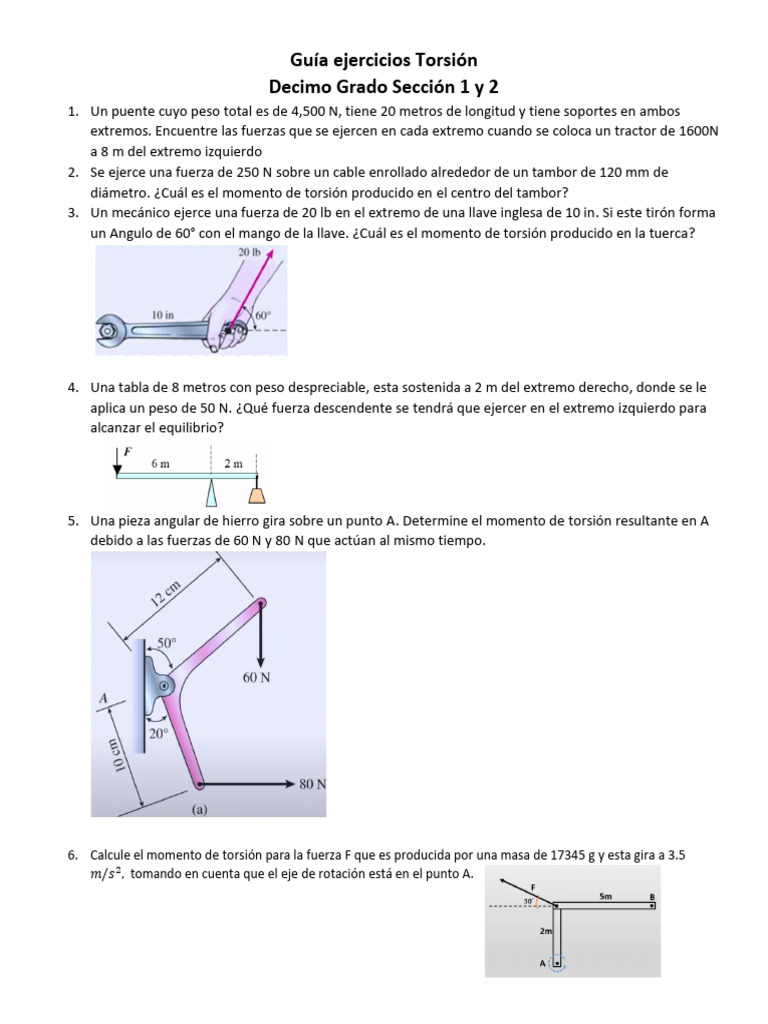 Guía Ejercicios Torsión Decimo | PDF