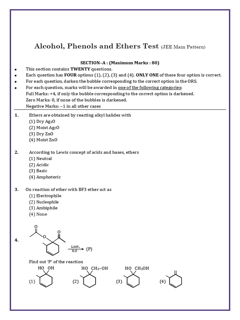 JEE Main Alcohol, Ether and Phenol | PDF | Methyl Group | Ether