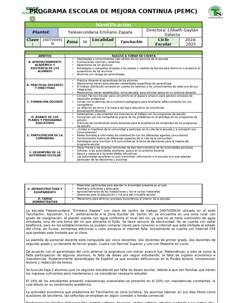 Formato Pemc Ts 24-25 | PDF | Maestros | Evaluación