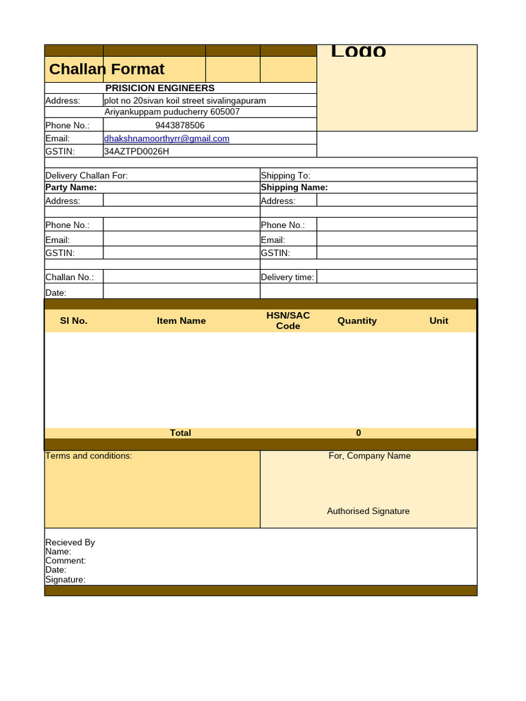 Delivery Challan Excel 4 | PDF