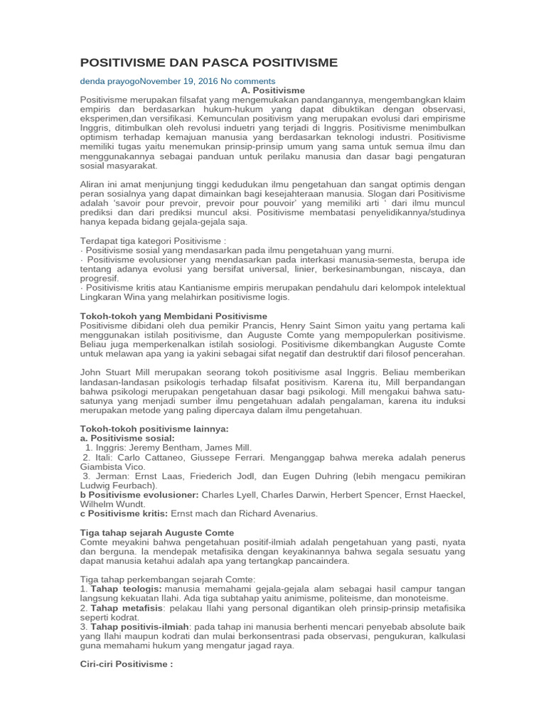 Contoh Tahap Positivisme Comte | PDF