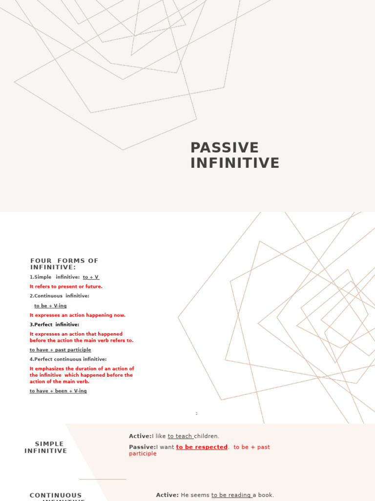 Passive ifinitive and gerund | PDF | Verb | Perfect (Grammar)