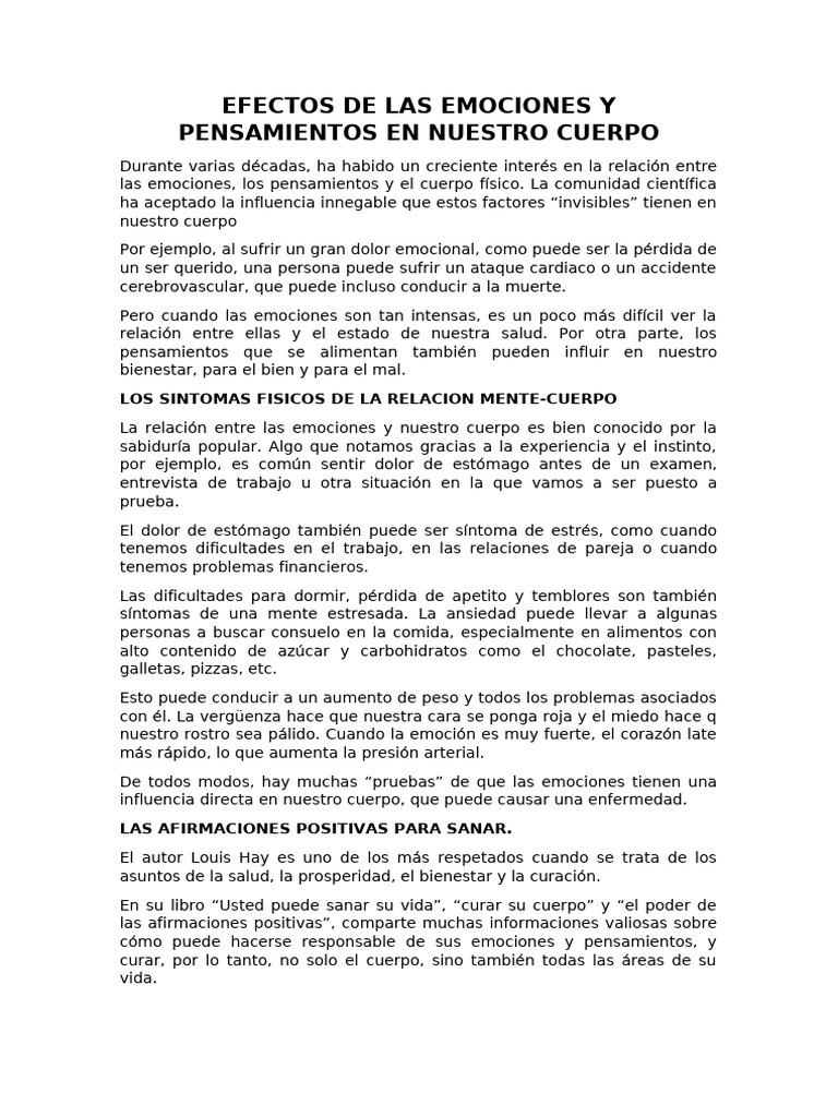 Efectos de Las Emociones y Pensamientos en Nuestro Cuerpo | PDF | Las emociones | Meditación