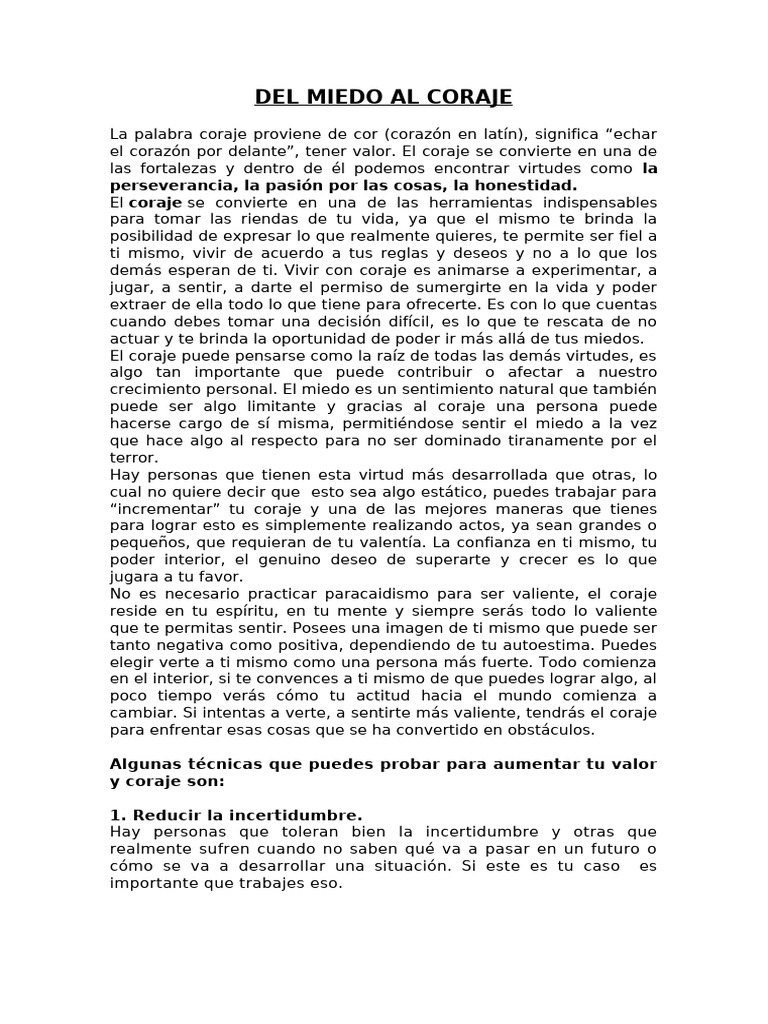 DEL MIEDO AL CORAJE | PDF | Valor | Virtud