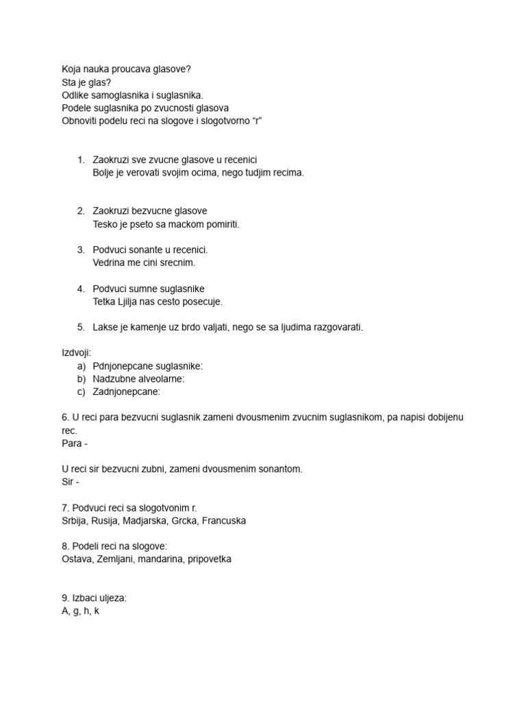 Glasovi I Glasovne Promene 6 Razred | PDF