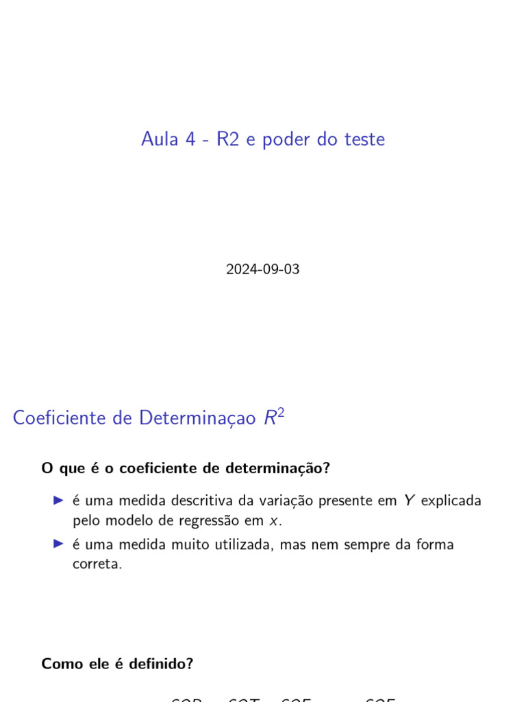 Aula 4 - R2 e Poder Do Teste para Beta1 | PDF | Variação | Teoria ...