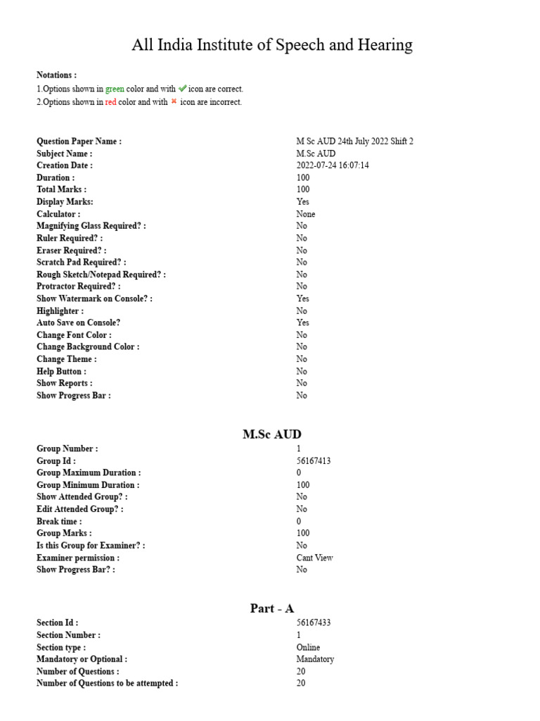 AIISH Msc. Audiology 2022 | PDF | Multiple Choice | Hearing Loss