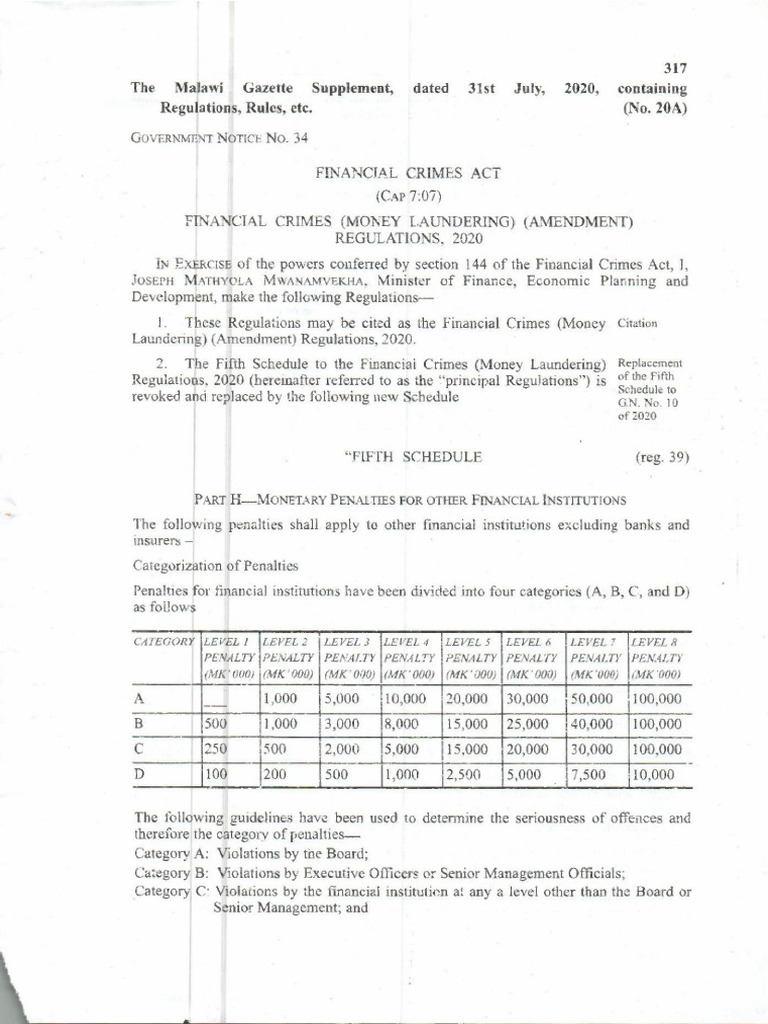 Financial Crimes (Money Laundering) (Amendment) Regulations 2020 | PDF ...