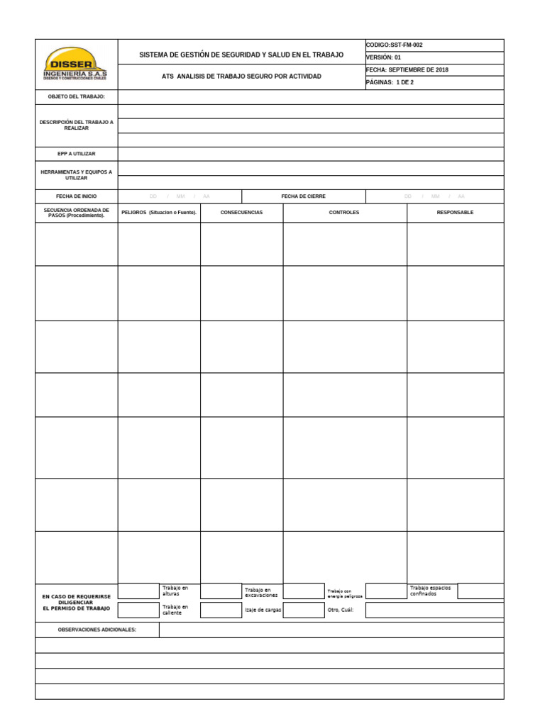 SST-FM-002 ATS ANALISIS DE TRABAJO SEGURO | PDF SST-FM-002 ATS ANALISIS DE TRABAJO SEGURO | PDF