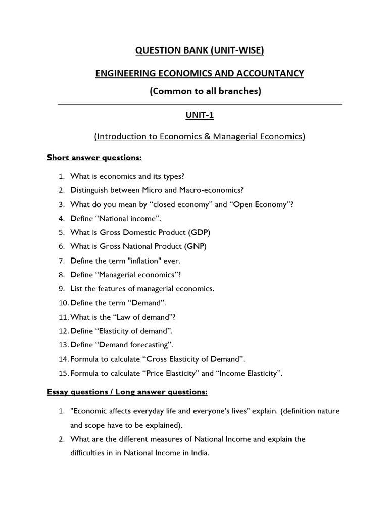 Unit-Wise Question Bank on Economics | PDF | Bookkeeping | Demand