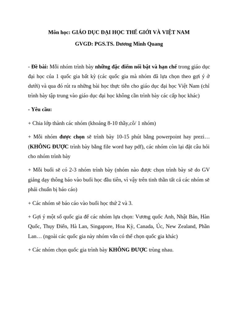 Yeu Cau Mon GDDH the Gioi Va Vietnam | PDF