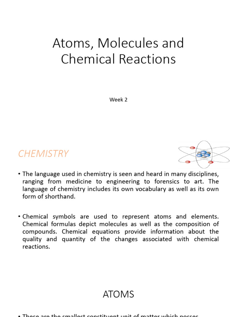 Atoms, Molecules and Chemical Reactions CHM 101 1 | PDF | Atoms | Chemistry