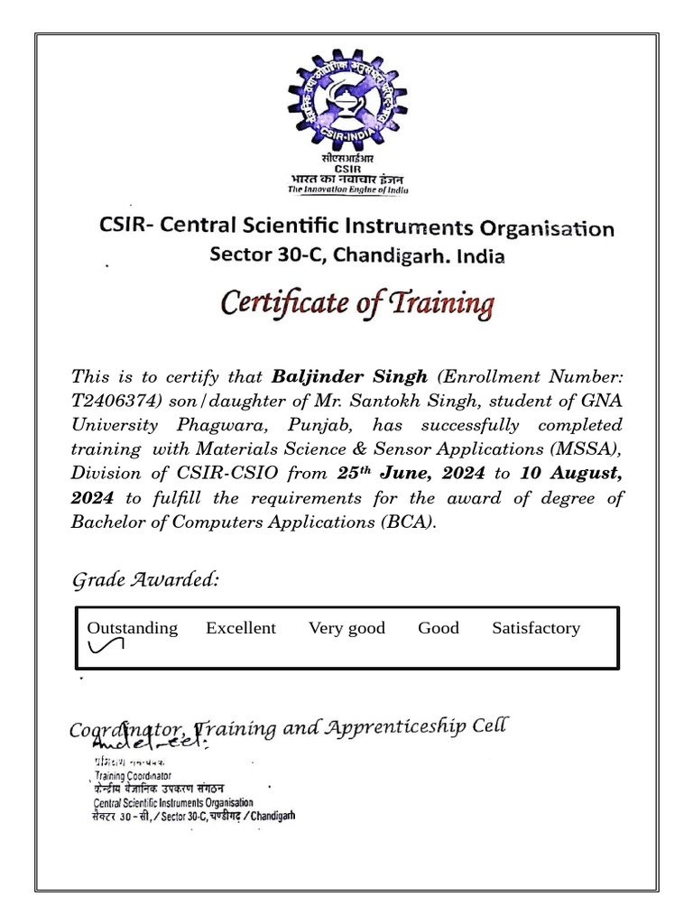 Csir Certificate | PDF