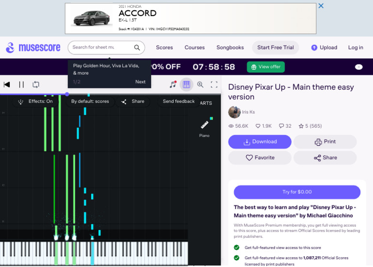 Easy Piano Version of Up Theme | PDF
