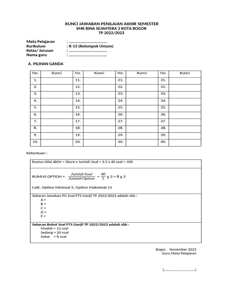Format kunci jawaban 2223 | PDF