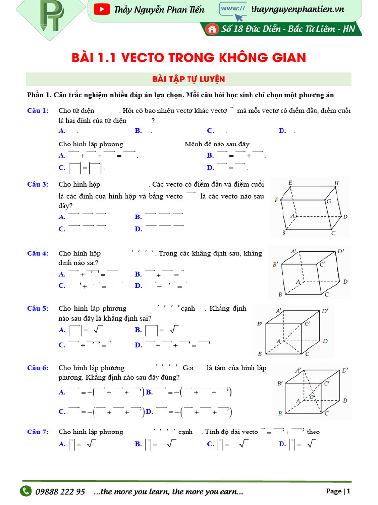 BTVN- Vecto Trong Không Gian -đầu ra | PDF