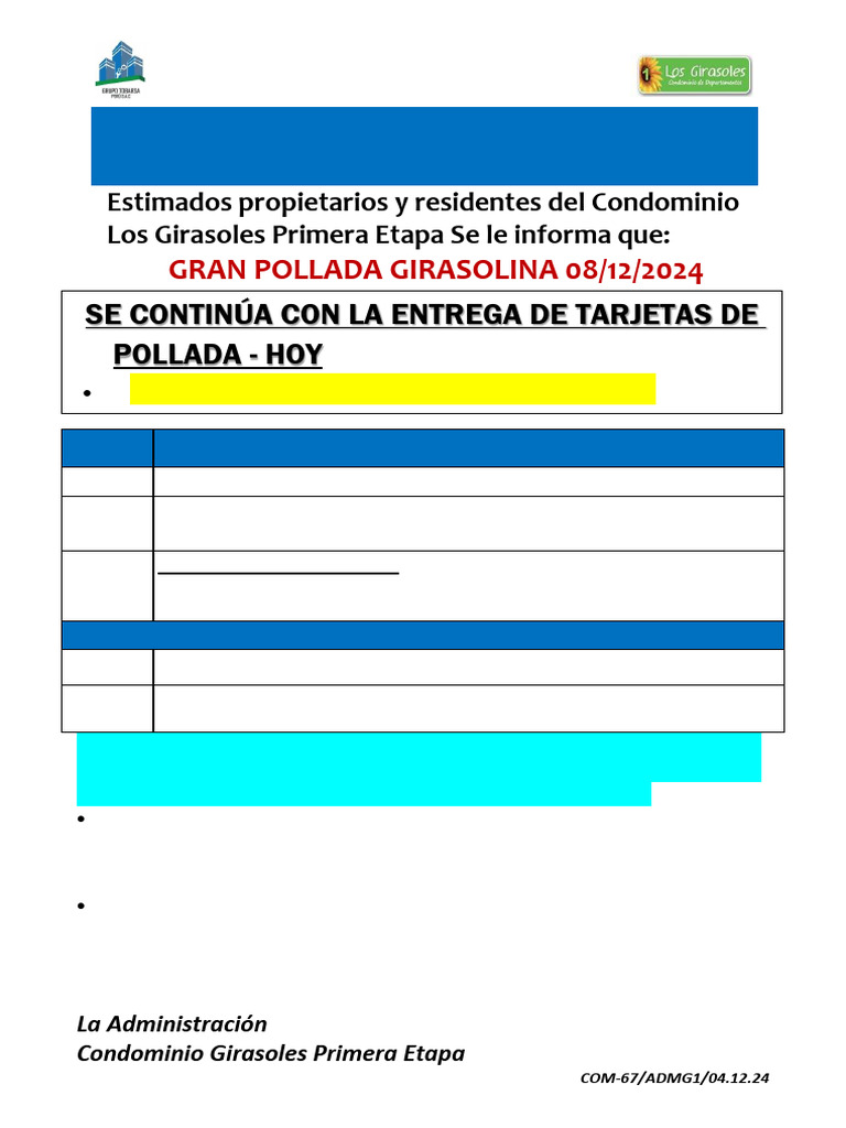 COMUNICADO 67-2024 -POLLADA 2024 | PDF