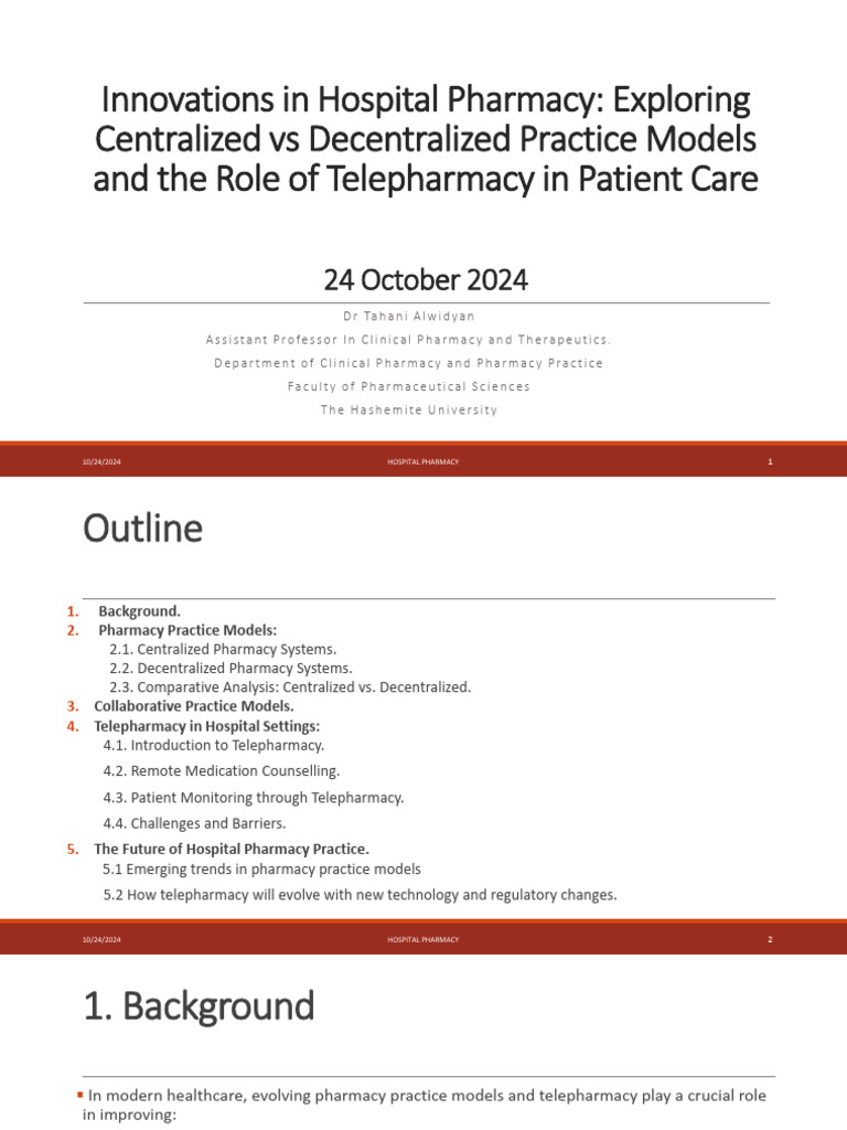 Hospital Pharmacy Models & Telepharmacy | PDF | Pharmacy | Pharmacist