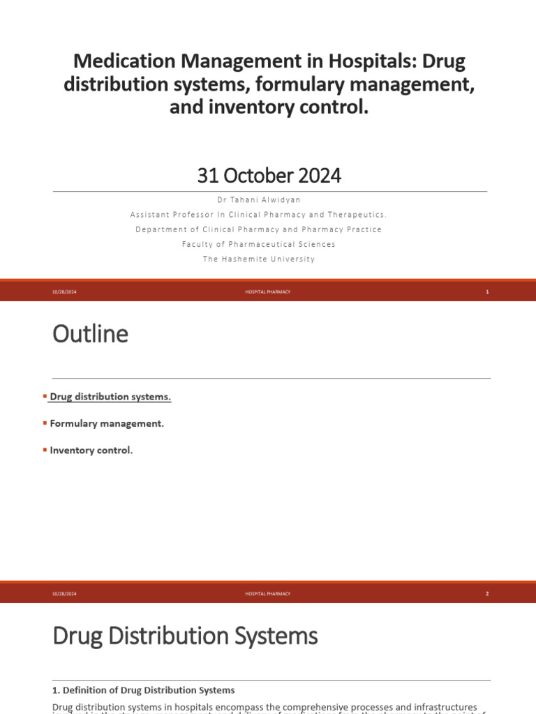 Lecture 3- Part 1 Medication Management in Hospitals Drug distribution ...