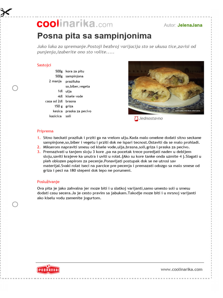 Posna Pita Sa Sampinjonima | PDF