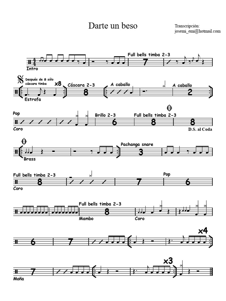 Darte Un Beso - Jimmy Cruz (Partitura de Timbal) | PDF