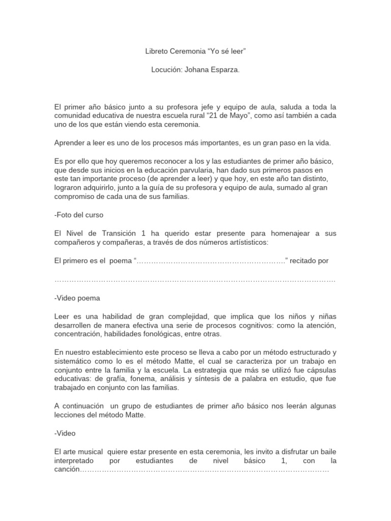 Libreto Ceremonia | PDF | Aprendizaje | Cognición