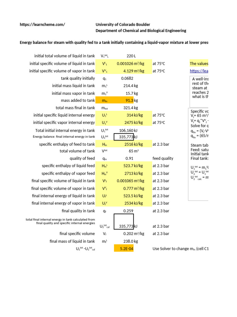 Energy-balance-on-tank-with-steam-feed | PDF | Steam | Enthalpy