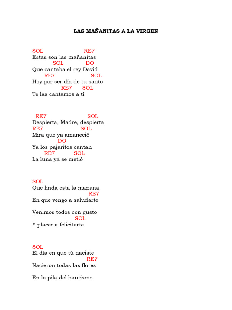 Las Mañanitas A La Virgen Acordes | PDF
